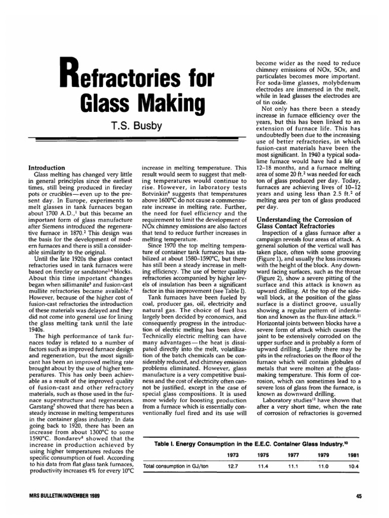 Refractories in Glass Manufacturing | PDF | Glasses | Refractory
