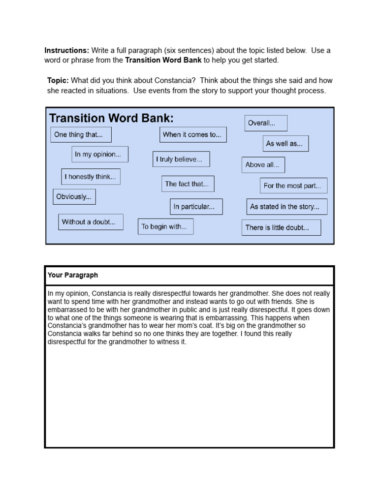 Transition Word Practice 3 - Abuela Invents The Zero | PDF