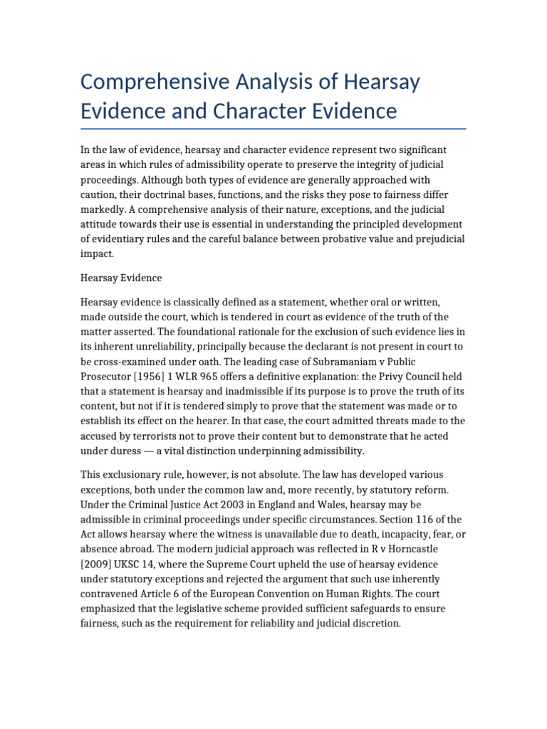 Hearsay vs. Character Evidence Explained | PDF | Hearsay | Relevance (Law)