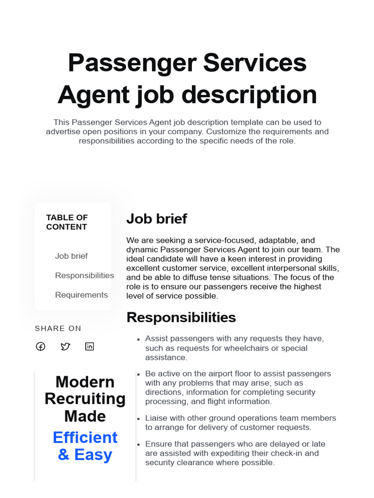 Passenger Services Agent Job Description | PDF | Human Communication ...
