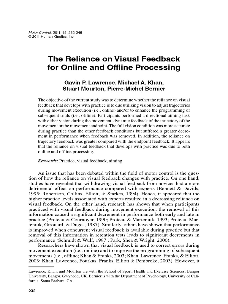 Visual Feedback in Motor Control Study | PDF | Variance