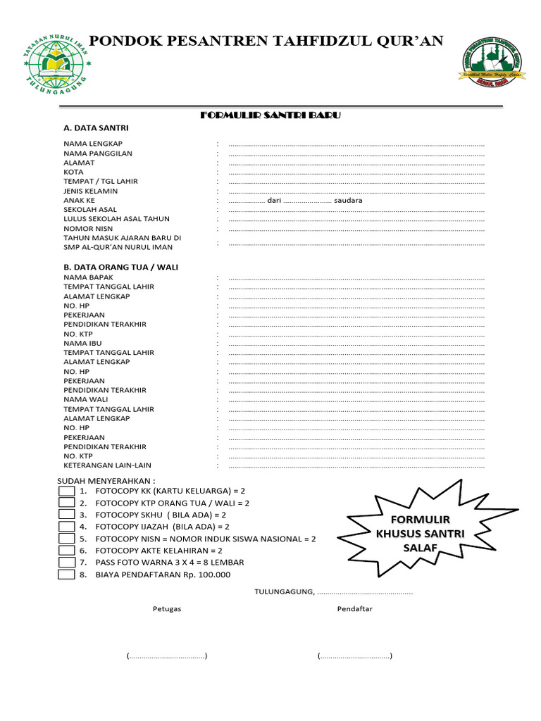 Formulir PPDB SALAF 2023-2024 | PDF
