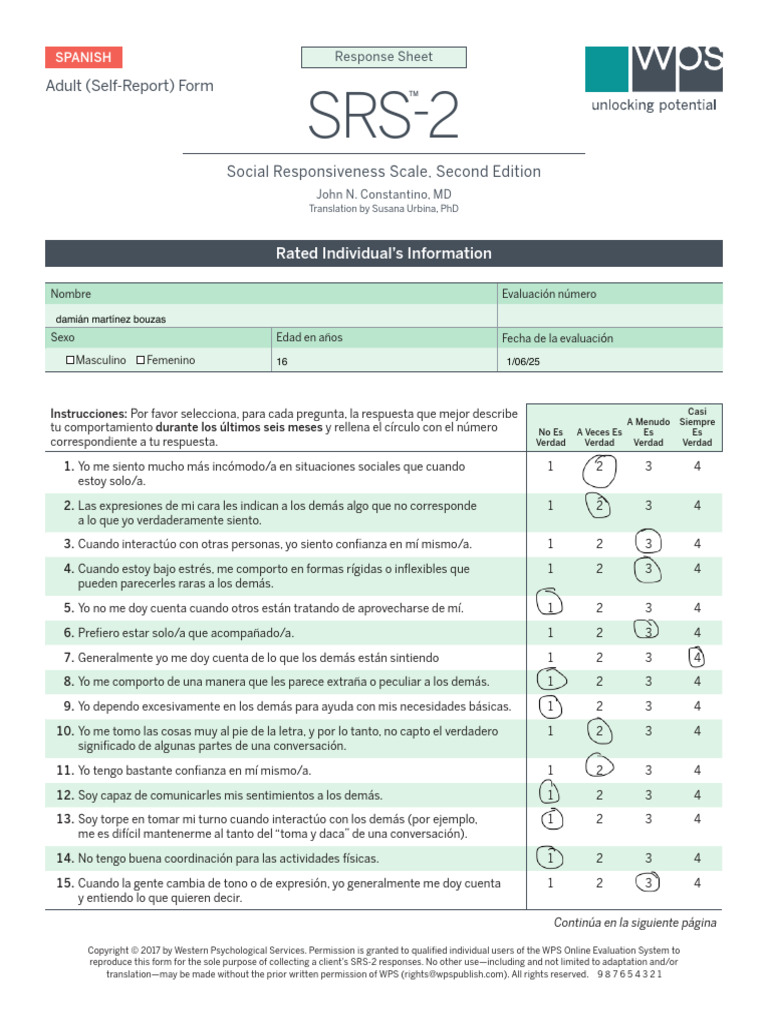 SRS-2: Escala de Responsividad Social | PDF | Sicología
