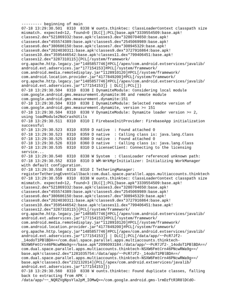 Com - Dual.space - Parallel.apps - Multiaccounts.thinktech Logcat | PDF | Android (Operating ...