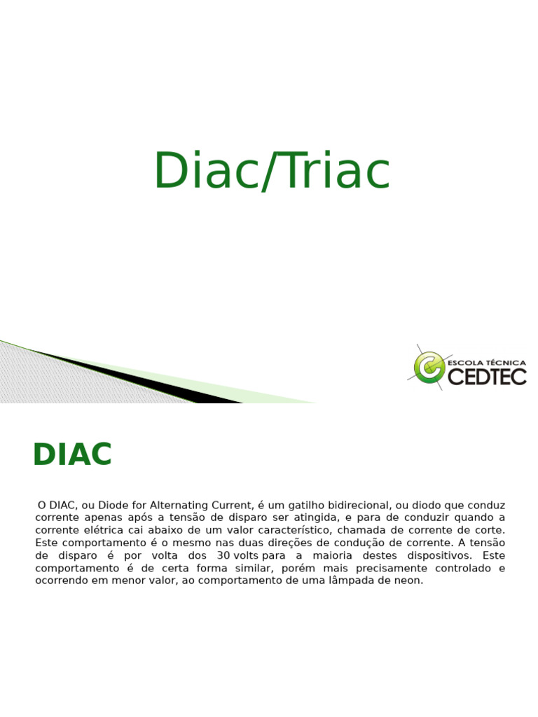 DIAC e TRIAC | PDF | Dispositivos semicondutores | Engenharia Eletrônica