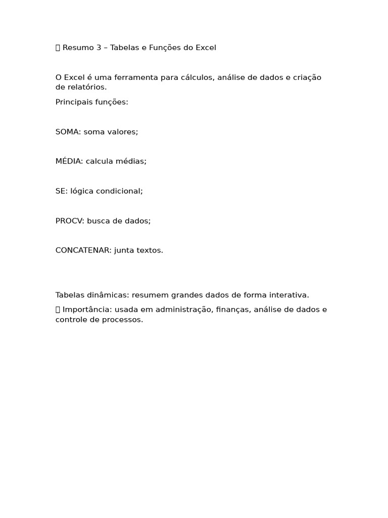 Funções e Tabelas do Excel Explicadas | PDF