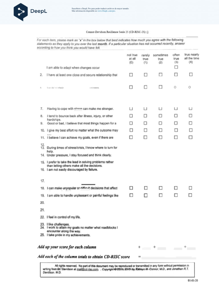 Connor Davidson Resilience Scale 25 Es | PDF