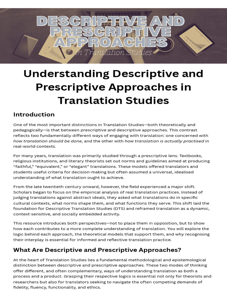 Understanding Descriptive and Prescriptive Approaches in Translation ...