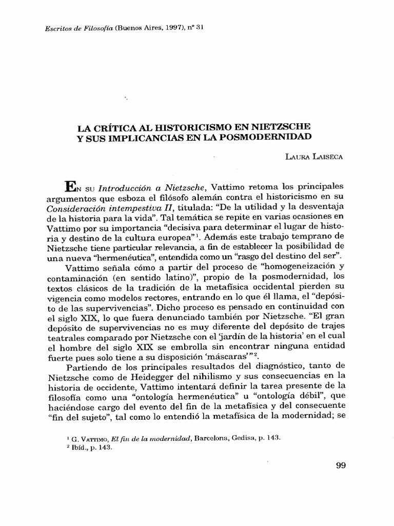 Laiseca, L. La Crítica Al Historicismo en Nietzsche y Sus Implicancias ...