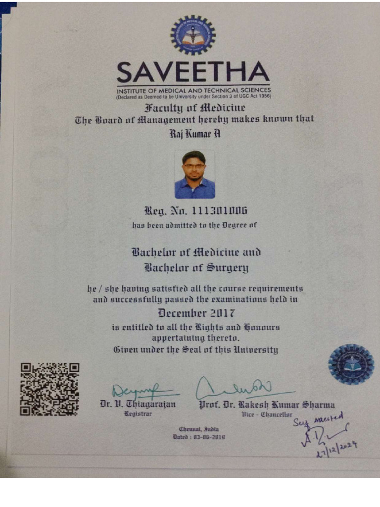 Mbbs Degree Certificate - Compressed | PDF