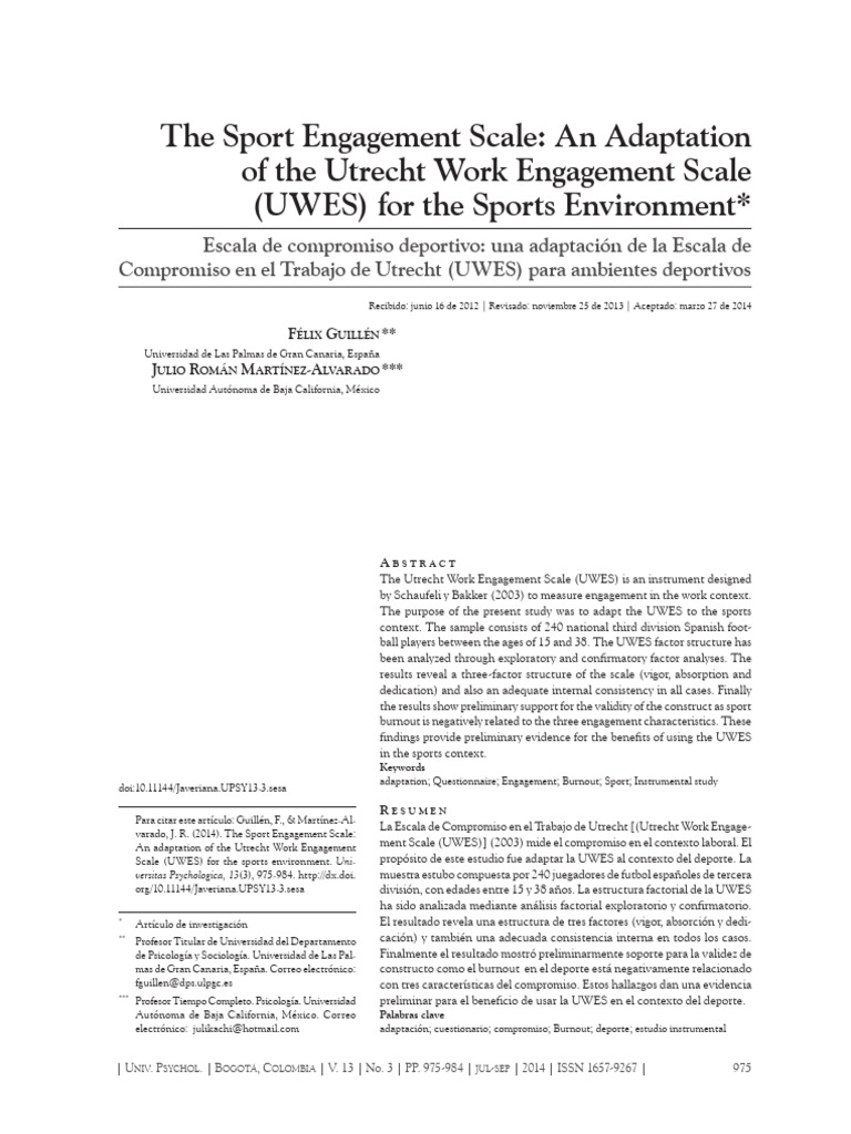 The Sport Engagement Scale | PDF | Psychology | Statistical Analysis