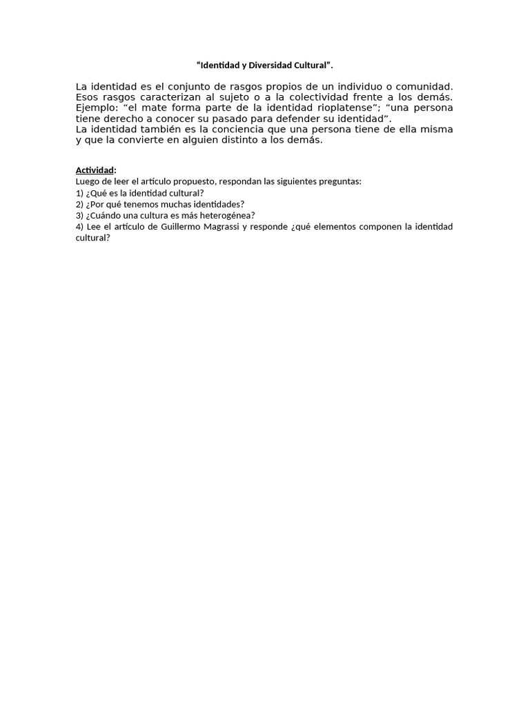 Identidad y Diversidad Cultural | PDF