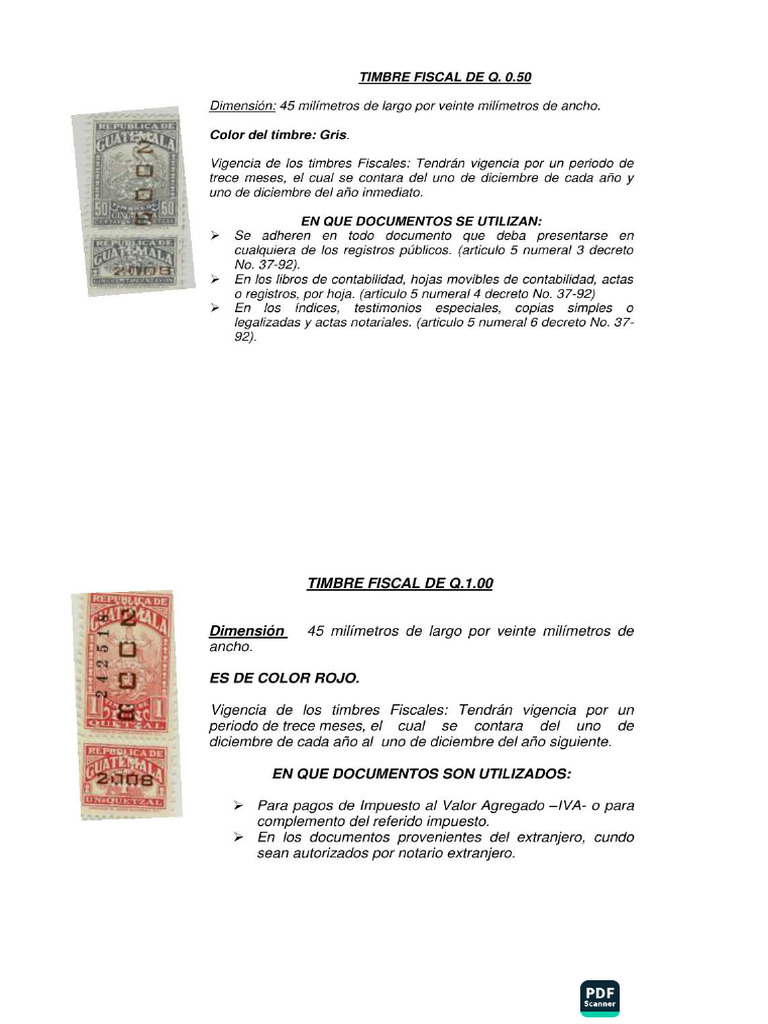 Timbres Fiscales y Documentos Donde Se Utilizan. | PDF