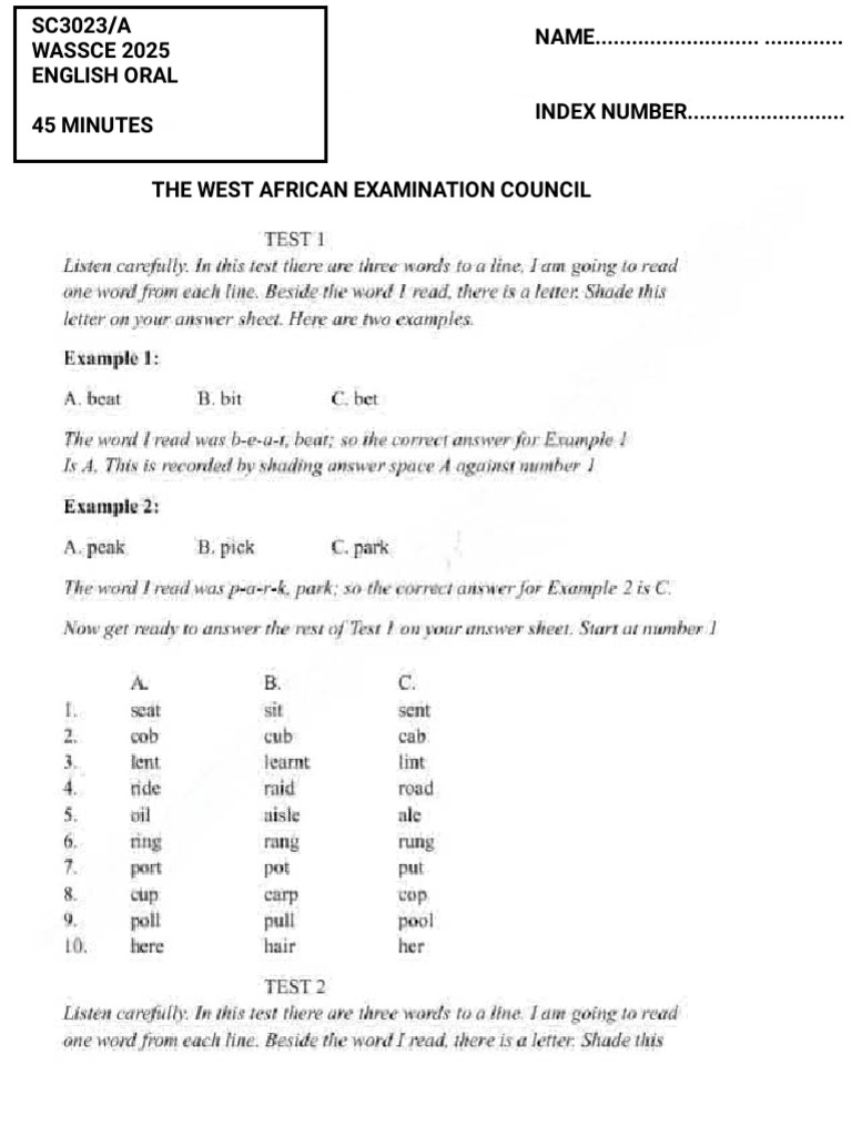 WASSCE 2025 English Oral Exam Guide | PDF