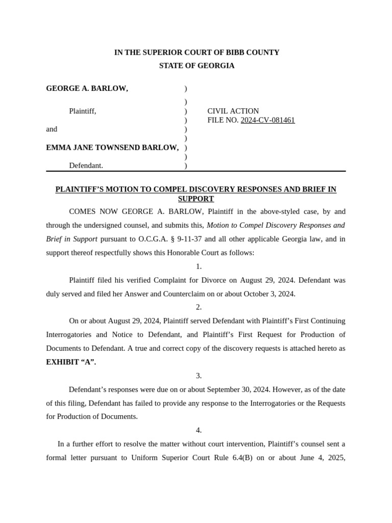 Barlow - G - Motion To Compel | PDF | Deposition (Law) | Discovery (Law)