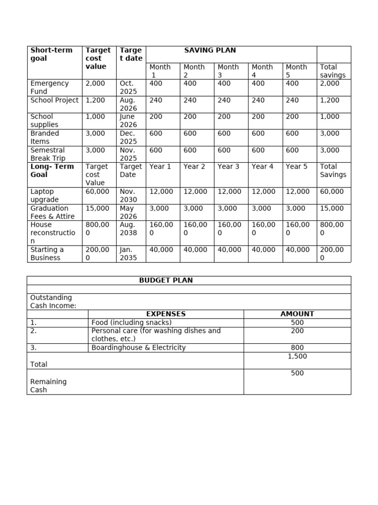 Financial Savings and Budget Plan | PDF | Expense | Economies