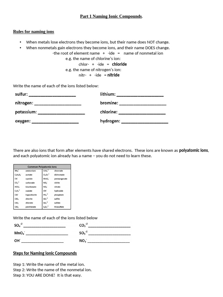 Naming Ionic Compounds - Notes | PDF | Ion | Chemical Compounds
