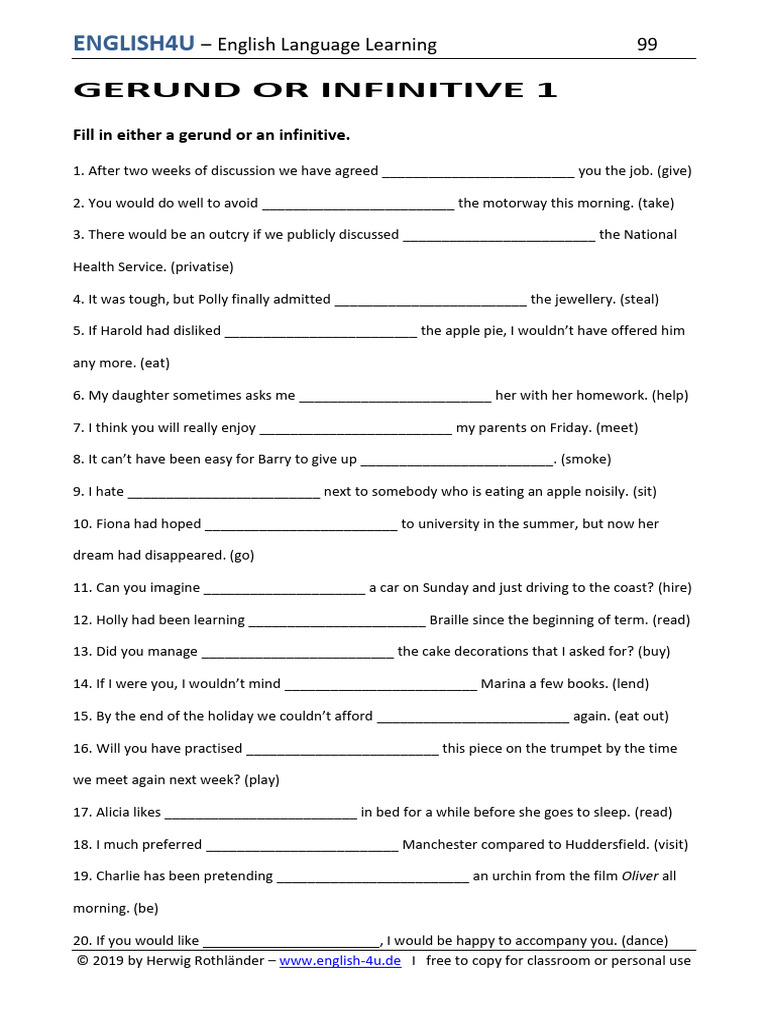 Gerunds Exercises | PDF
