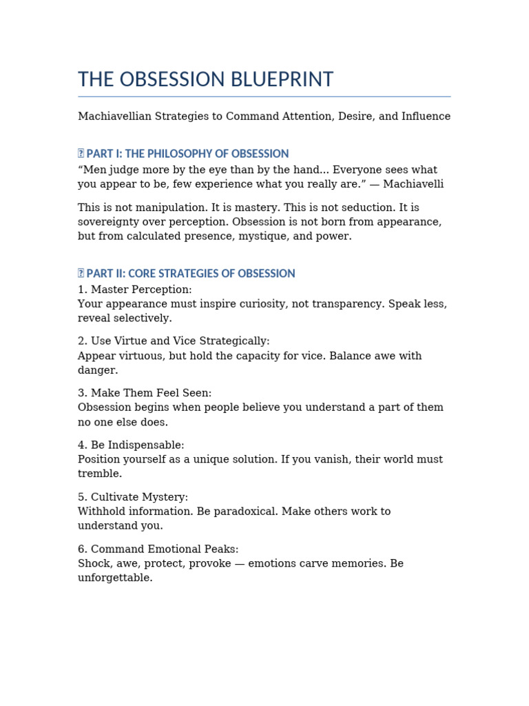 The Obsession Blueprint Machiavellian Influence Plan | PDF | Niccolò ...