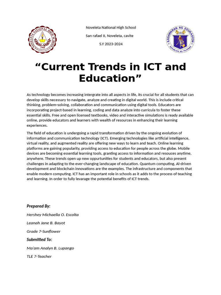 ICT Trends in Education at Noveleta High School | PDF