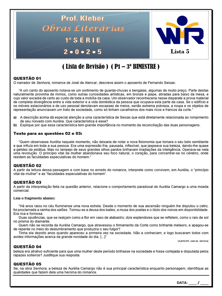 Lista de Revis o p1 3 Bimestre | PDF