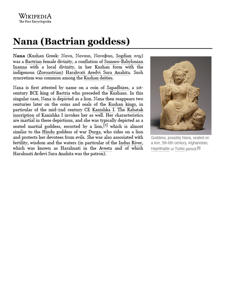 Nana (Bactrian Goddess) - Wikipedia | PDF
