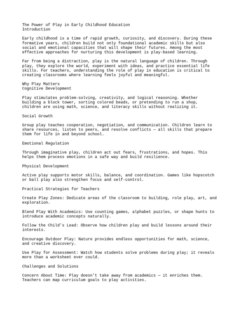 The Power of Play in Early Childhood Education | PDF | Education Theory ...