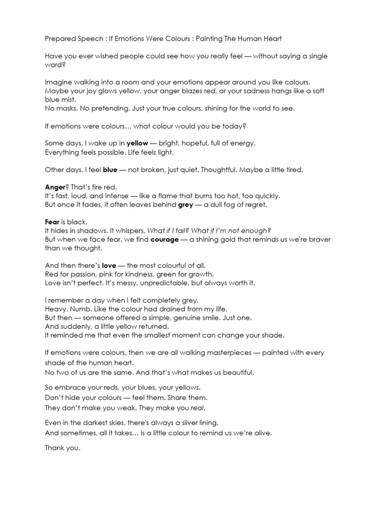 Emotions as Colors: A Heartfelt Reflection | PDF
