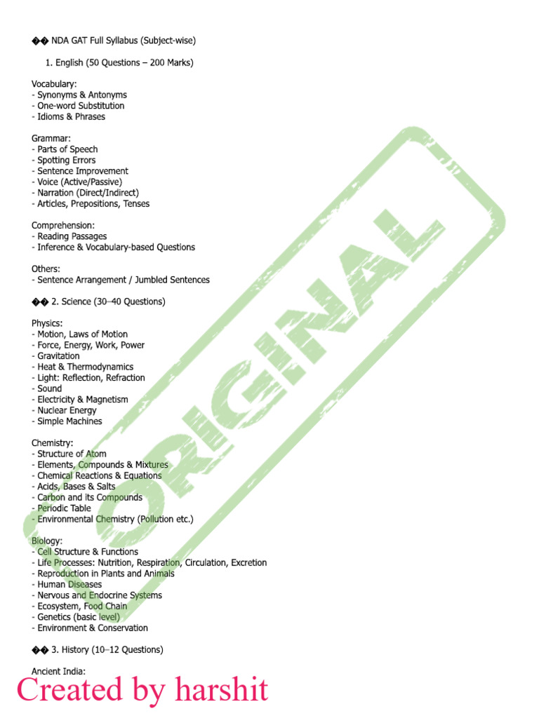 Nda Syllabus 2026 | PDF