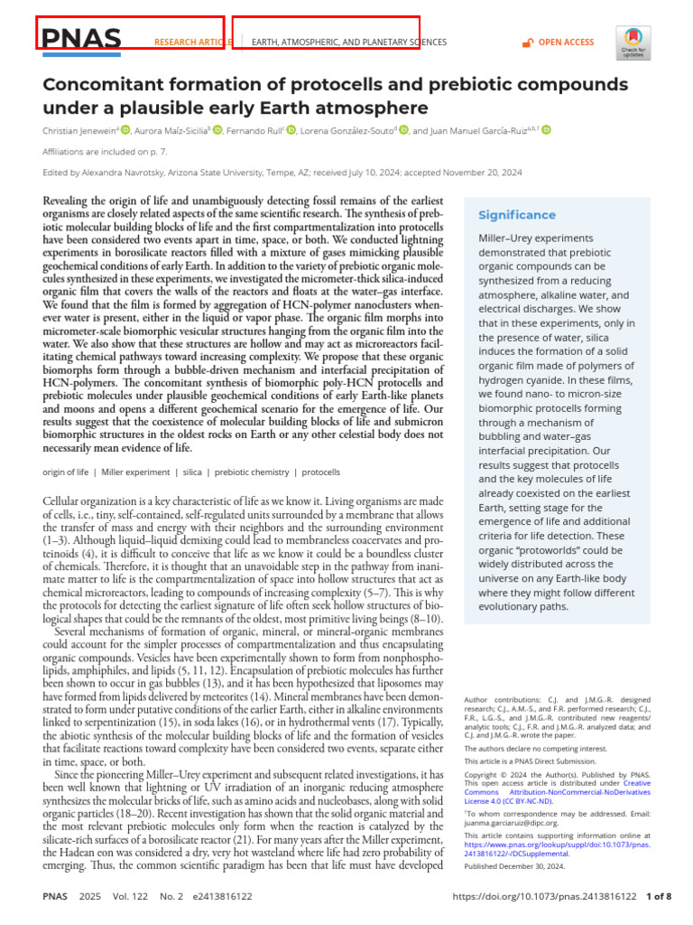 Jenewein Et Al Concomitant Formation of Protocells and Prebiotic ...