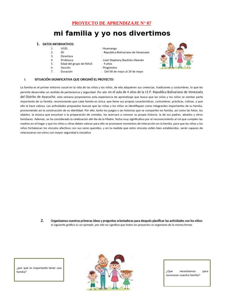 Proyecto de Aprendizaje Familiar 2023 | PDF | Las emociones | Amor