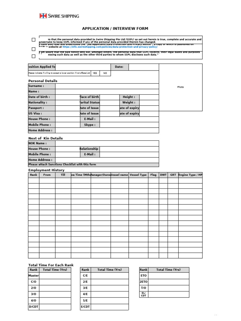 Seafarers Application Form | PDF | Shipping | Water Transport