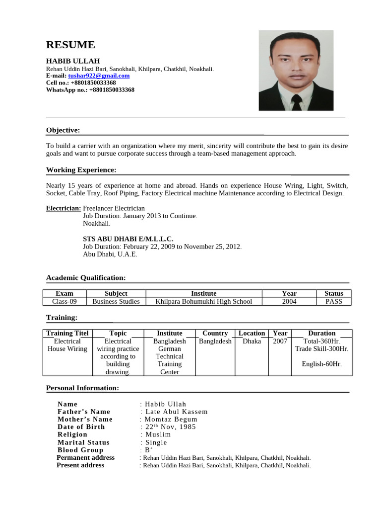 Resume Habib Ullah | PDF