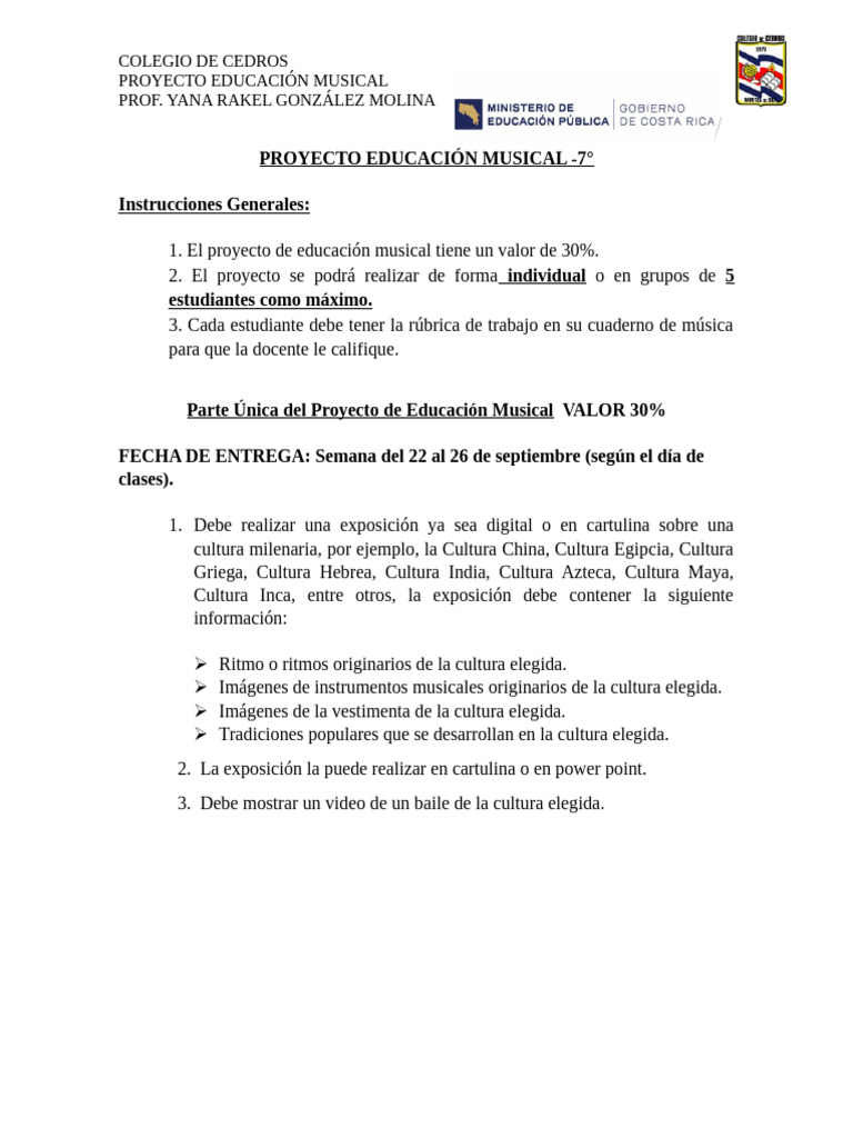 PROYECTO EDUCACIÓN MUSICAL 7. Ahdvf. Ndbffs. | PDF