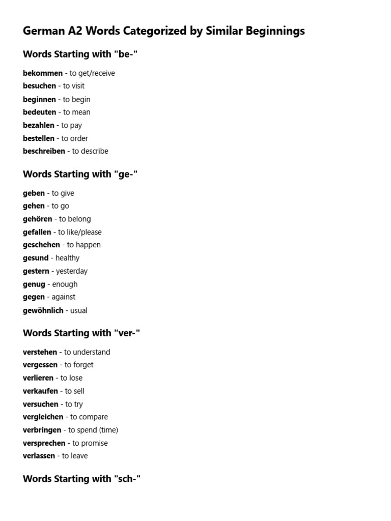 German A2 Similar Words List | PDF