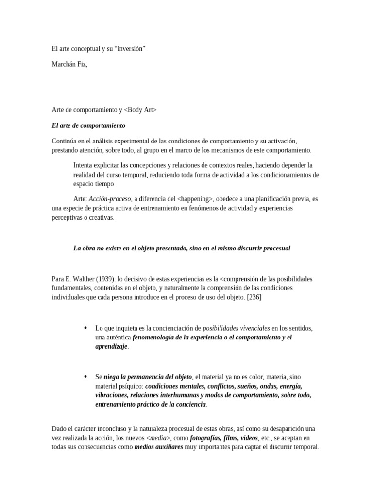 Arte Conceptual y Body Art: Experiencias y Procesos | PDF ...