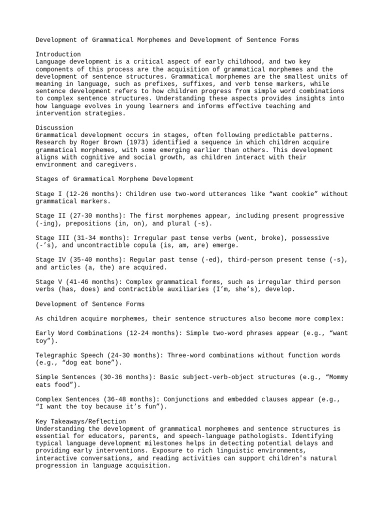 Development of Grammatical Morpheme | PDF | Syntax | Grammatical Tense