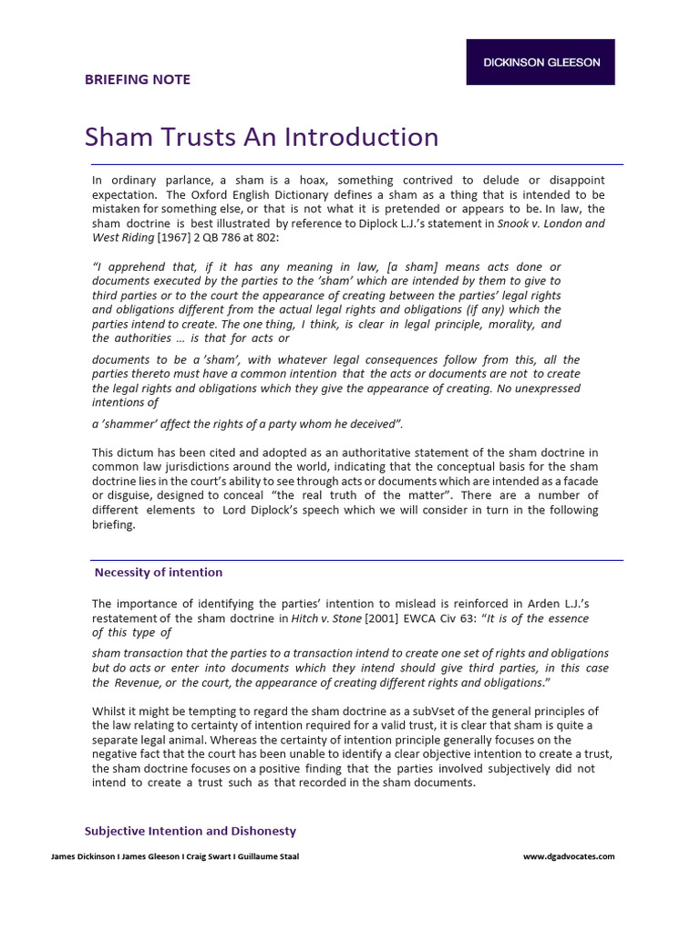 Sham Trusts An Introduction | PDF | Burden Of Proof (Law) | English ...