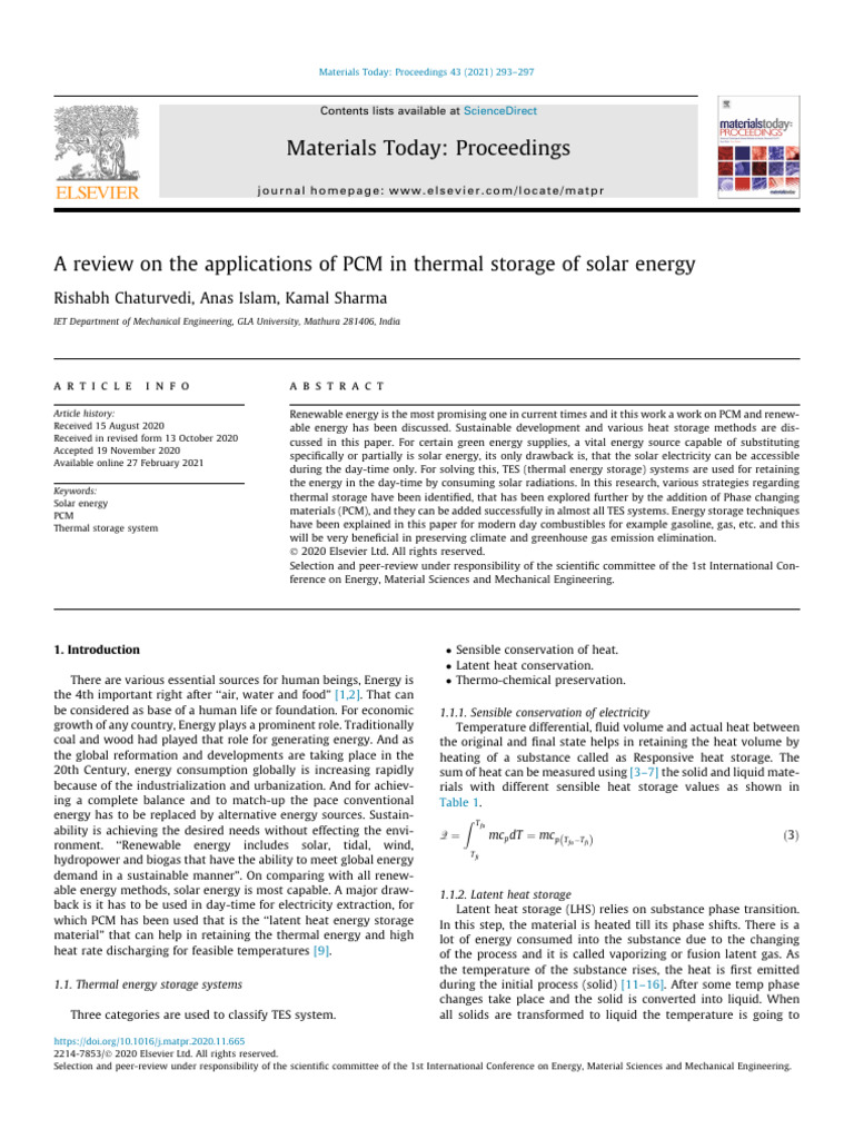 A Review On The Applications of PCM in Thermal Storage of Solar Energy ...