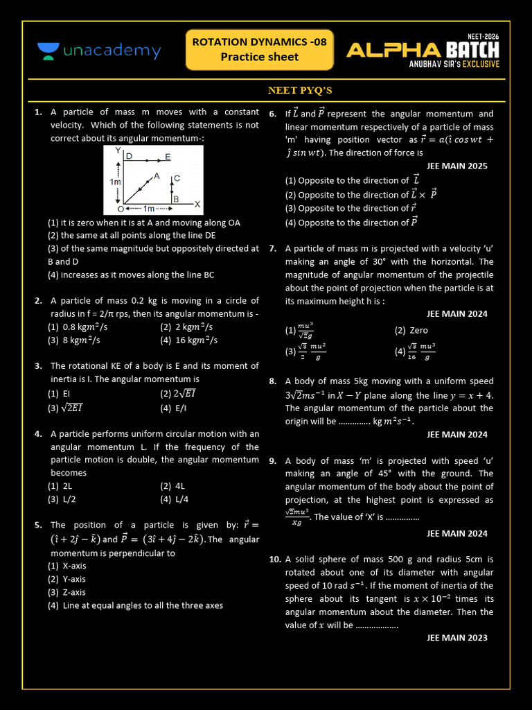 Rotation Dynamics - 08 - Ncert Based + Jee + Neet Pyq's | PDF | Angular ...