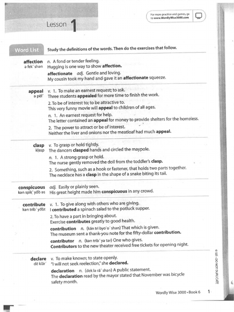 Grade 6 Vocabulary Lesson 1 | PDF