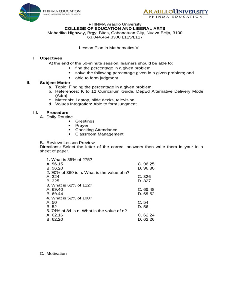 Calculating Percentages in Math Class | PDF | Percentage | Mathematics