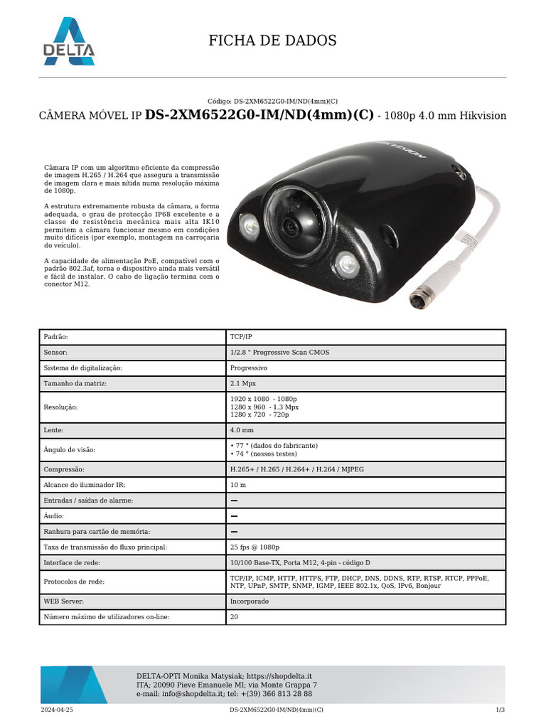 Câmara IP Hikvision DS-2XM6522G0-IM/ND | PDF | Suíte de protocolo de ...