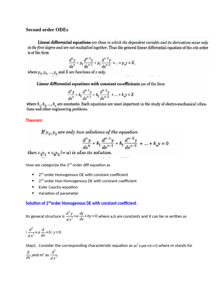 Second Order Homogeneous DE Solutions | PDF | Ordinary Differential ...