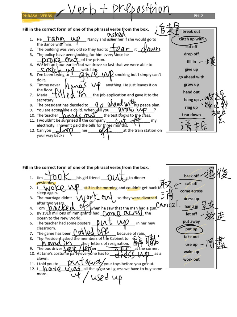 Fill in The Correct Form of One of The Phrasal Verbs From The Box | PDF ...