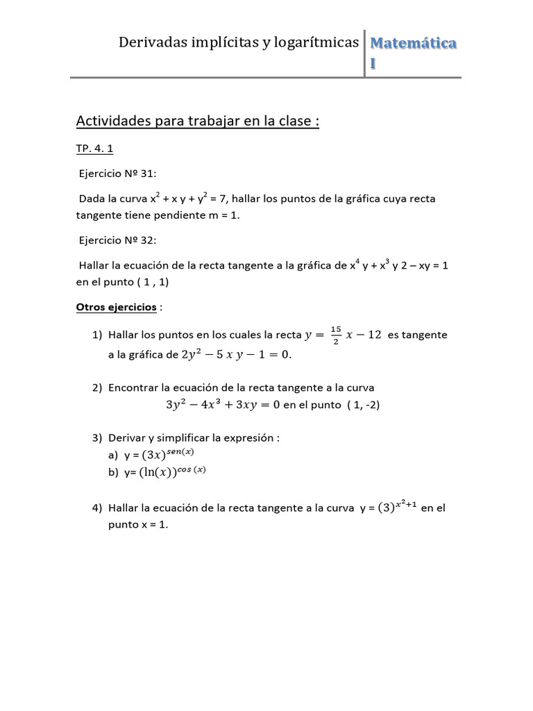 Ejercicios de Derivadas Implicitas y Logarítmicas | PDF