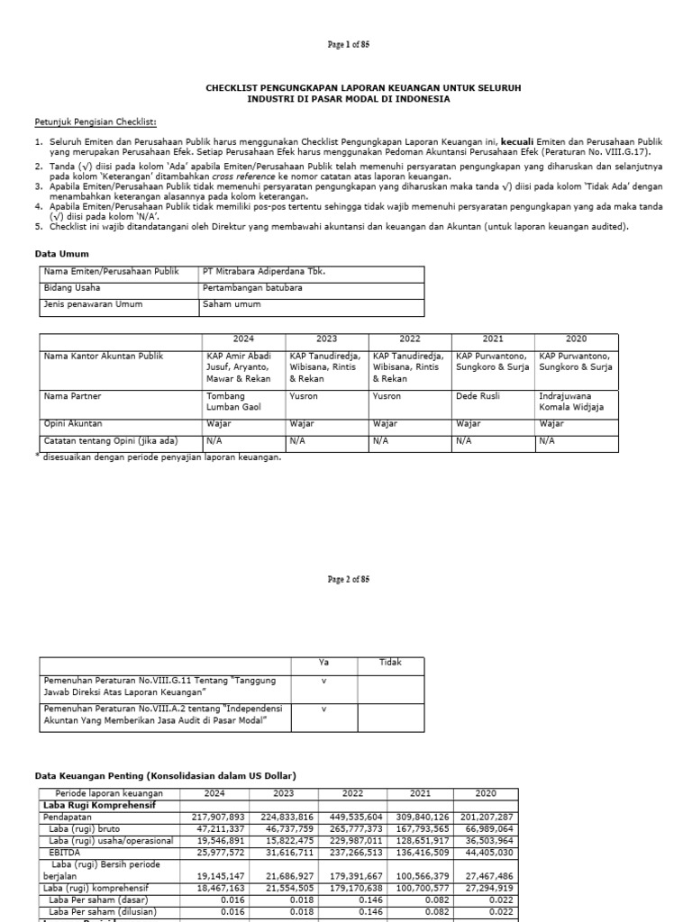 Checklist OJK Des 2025 | PDF
