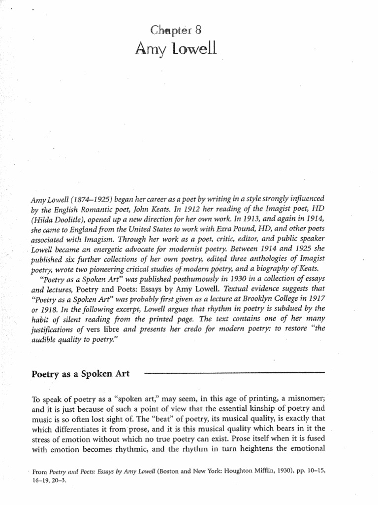 Amy Lowell. Poetry As A Spoken Art | PDF