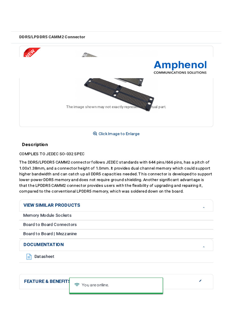 DDR5 - LPDDR5 CAMM2 Connector - Storage and Server Systems - Amphenol | PDF