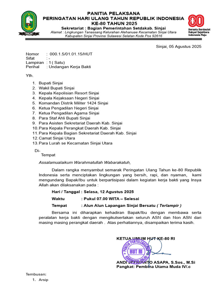 Undangan Kerja Bakti HUT RI Ke-80 | PDF